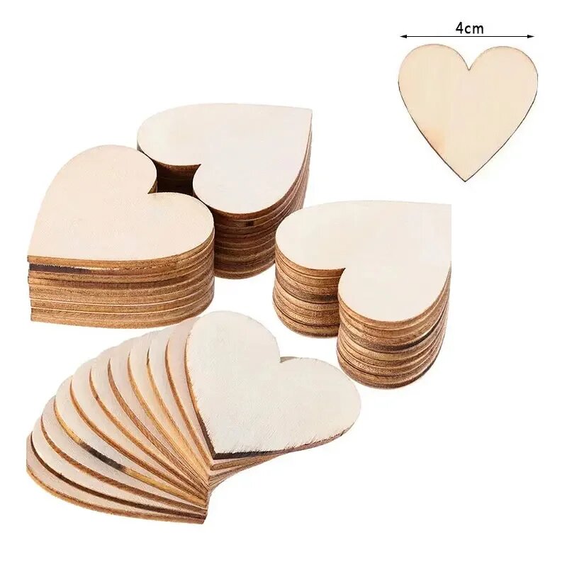 Деревянные вырезы сердца разных размеров 40mm 30pcs