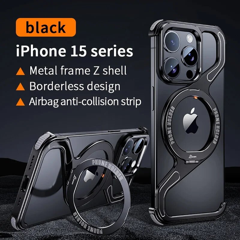Черный металлический чехол для iPhone 15 Pro Max с клипсой