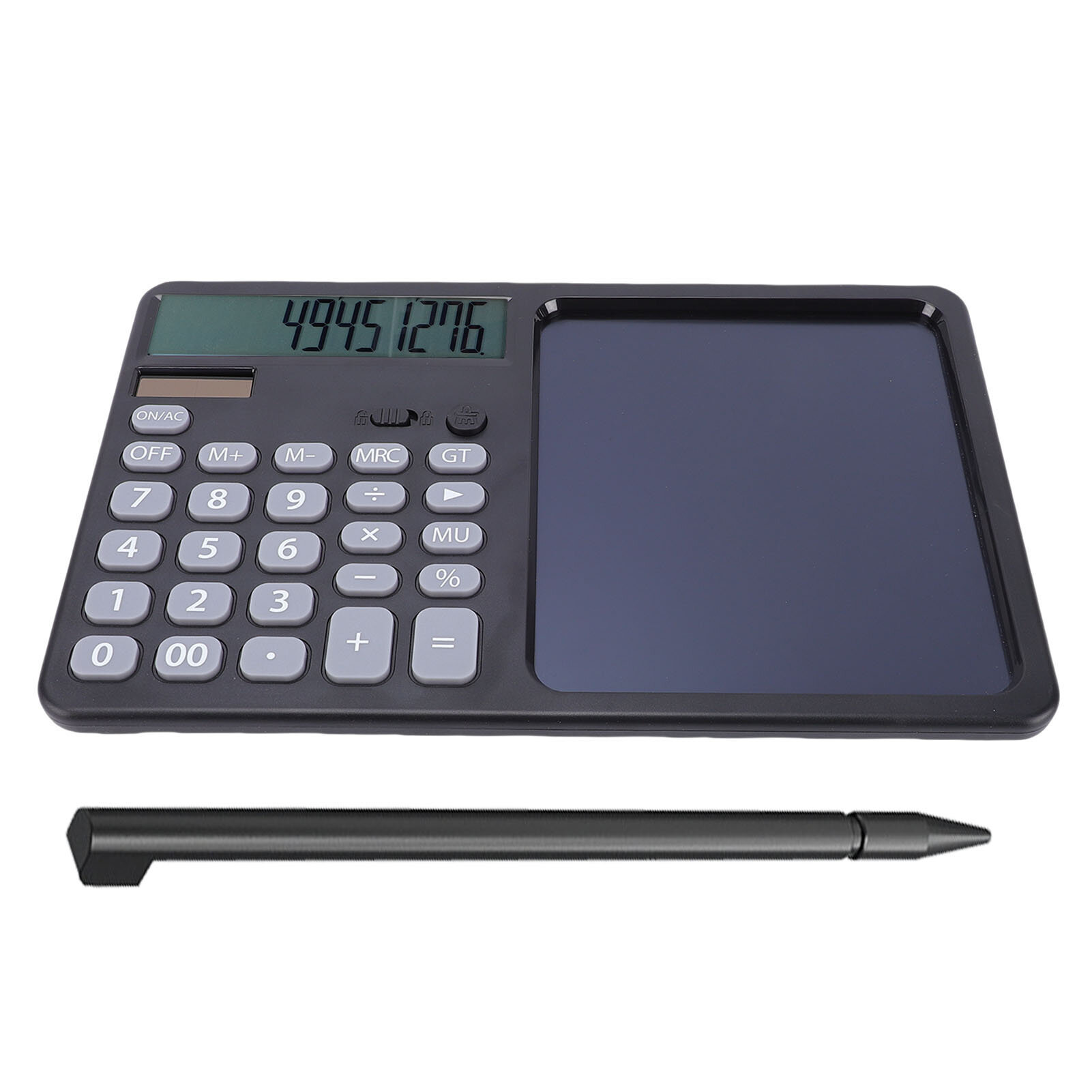 Многофункциональный калькулятор с блокнотом, 12-значный калькулятор с большим дисплеем для школы, дома, бизнеса, на солнечной батарее или на батарейках, черный