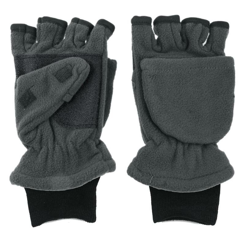 Двухслойные бархатные перчатки-раскладушки с сенсорным экраном без пальцев и полупальцами -женские на липучке серого цвета