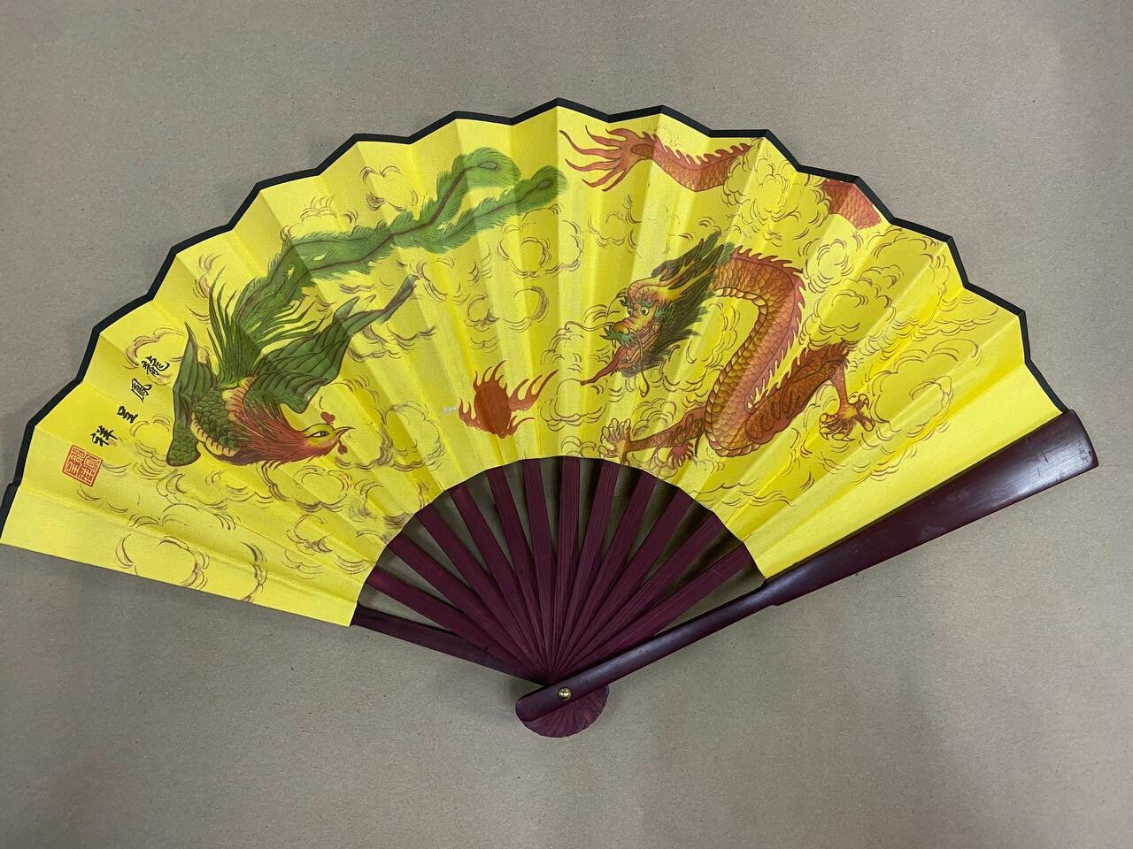 Веер интерьерный 26 x42 см, дерево/ткань, двусторонний, цвет жёлтый/зелёный