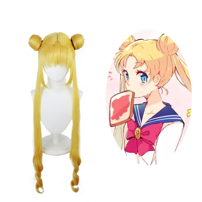 Парик для косплея Sailor Moon Цукино Усаги, реалистичные волосы, золотисто-желтый парик, оптовая продажа от производителя