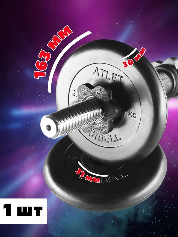 Диск (блин) MB Barbell Атлет, вес 2,5 кг, D=31мм, обрезиненный, черный — фото 1