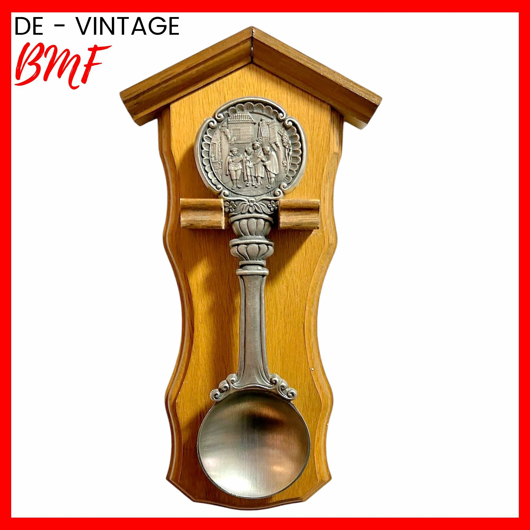 Ложка декоративная оловянная на деревянной подставке Глашатай, BMF, винтаж. Германия