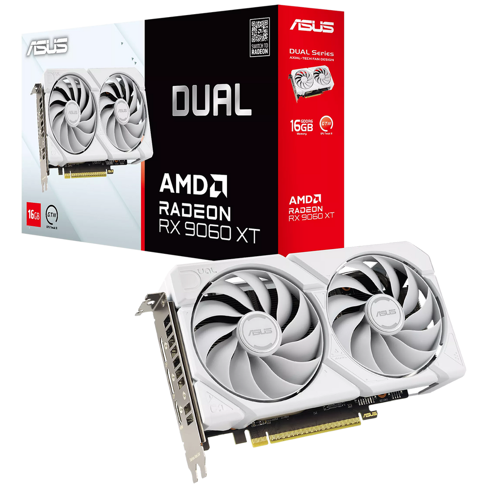 Видеокарта ASUS RX9060XT DUAL WHITE 16GB GDDR6 128bit 2xDP HDMI 2FAN RTL (DUAL-RX9060XT-16G-WHITE)