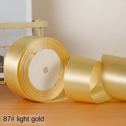Атласная лента Merylover 22 м полушелковая Желтый, light gold, 20mm