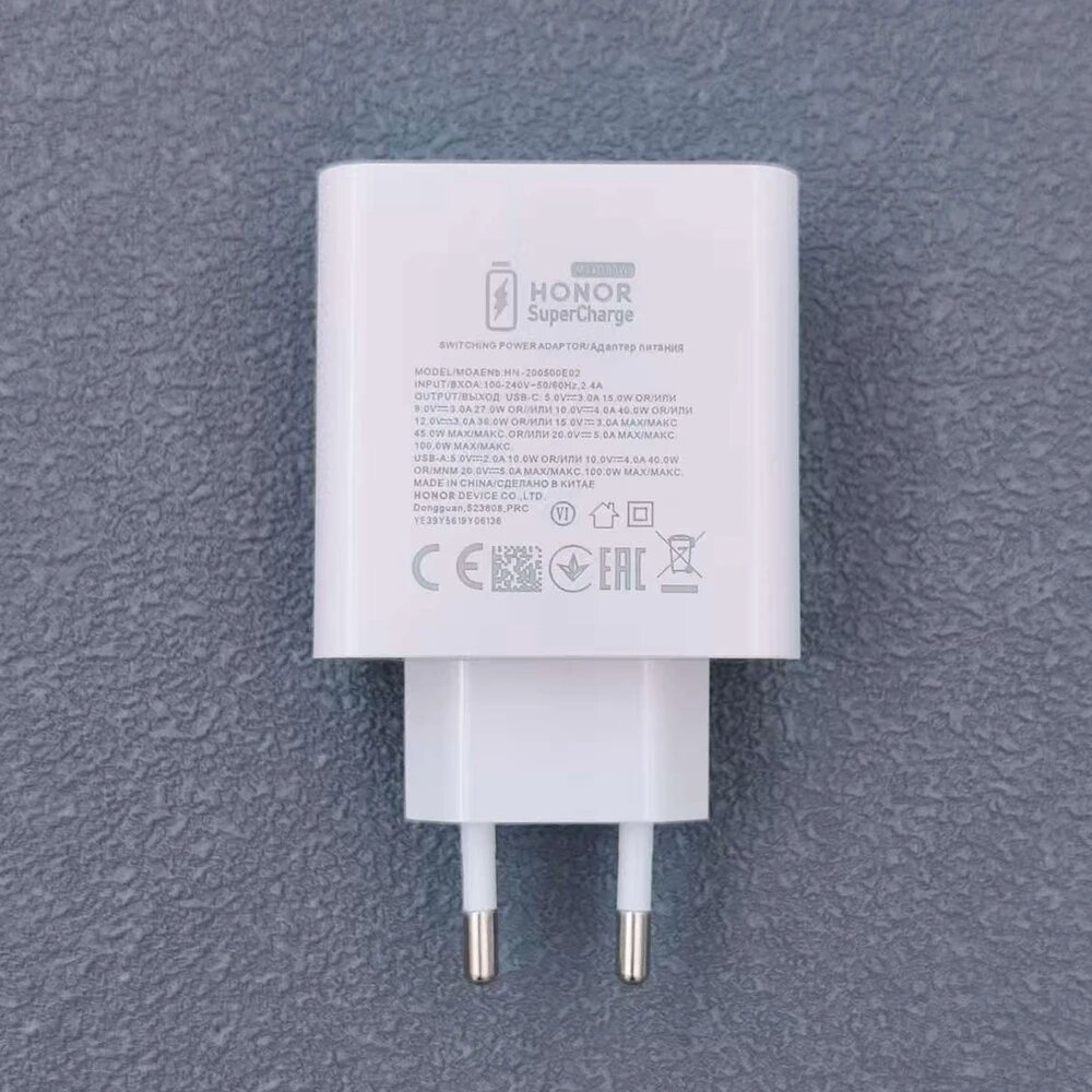 Honor 200 100 Pro SuperCharge 100 Вт EU USB A/C Быстрое зарядное устройство Адаптер питания для Magic 7 6 5 3 Pro VS2 VS3 V2 V3 1M 6A Кабель типа C EU Charger Only