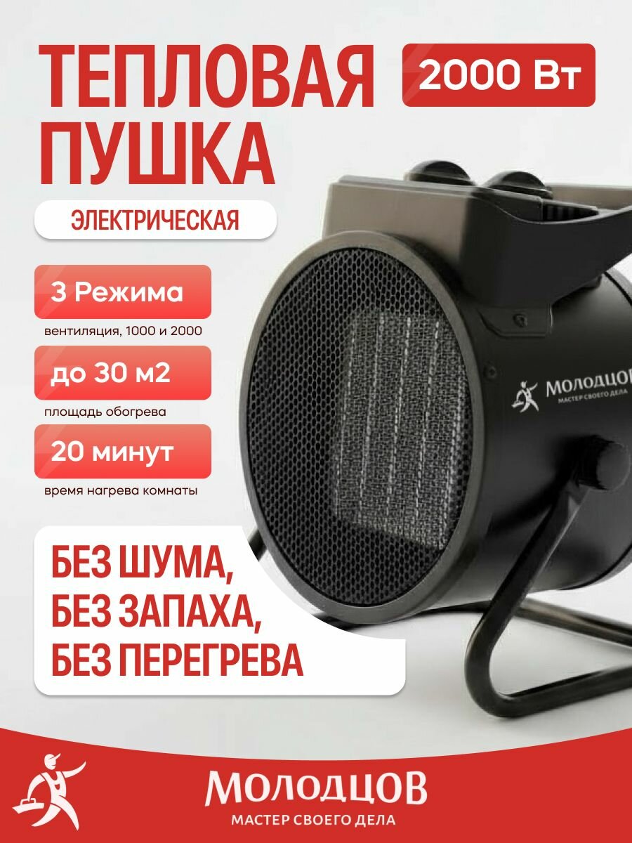 Тепловая пушка Молодцов, 2кВт, керамическая, 3 режима работы, черная