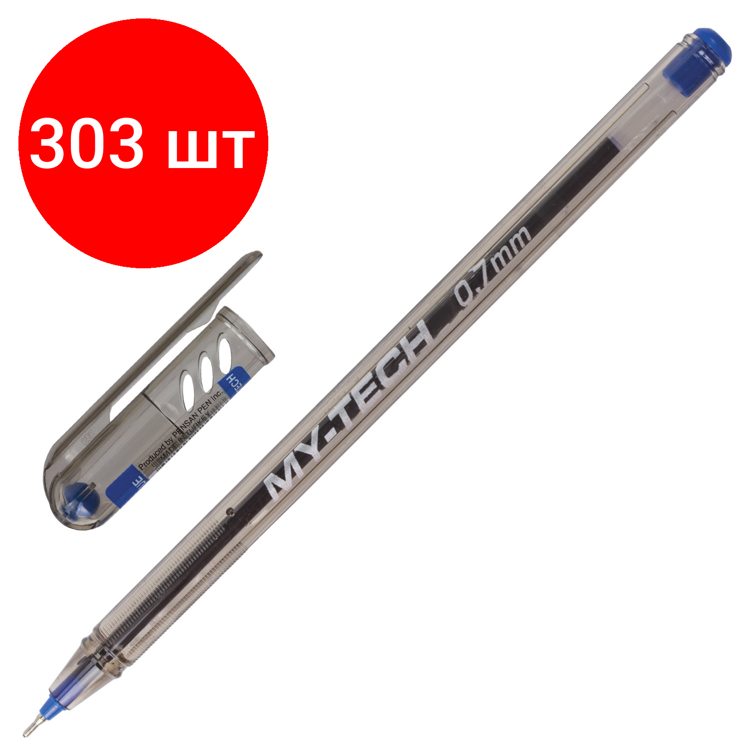 Комплект 303 шт, Ручка шариковая масляная PENSAN "My-Tech", синяя, игольчатый узел 0.7 мм, линия письма 0.35 мм, 2240