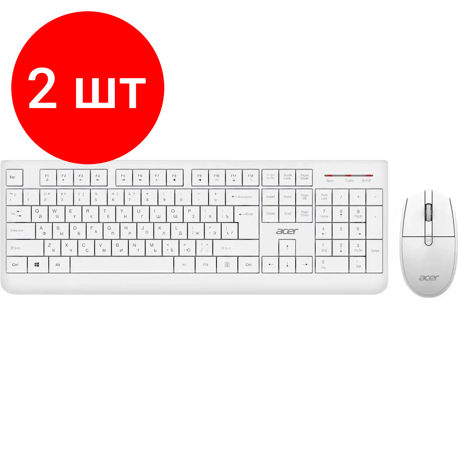 Комплект 2 упаковок, Набор клавиатура+мышь Acer OCC401, белый, USB, беспр, Multimedia (ZL. ACCCC.017)