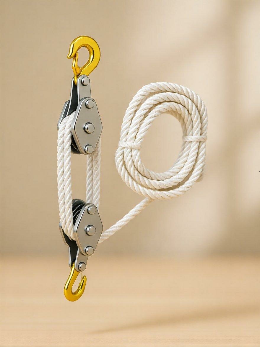 Блочно-тросовая система с лебедкой 3/4 дюйма, 1100/2200 фунтов, Белая веревка - 4 раунда