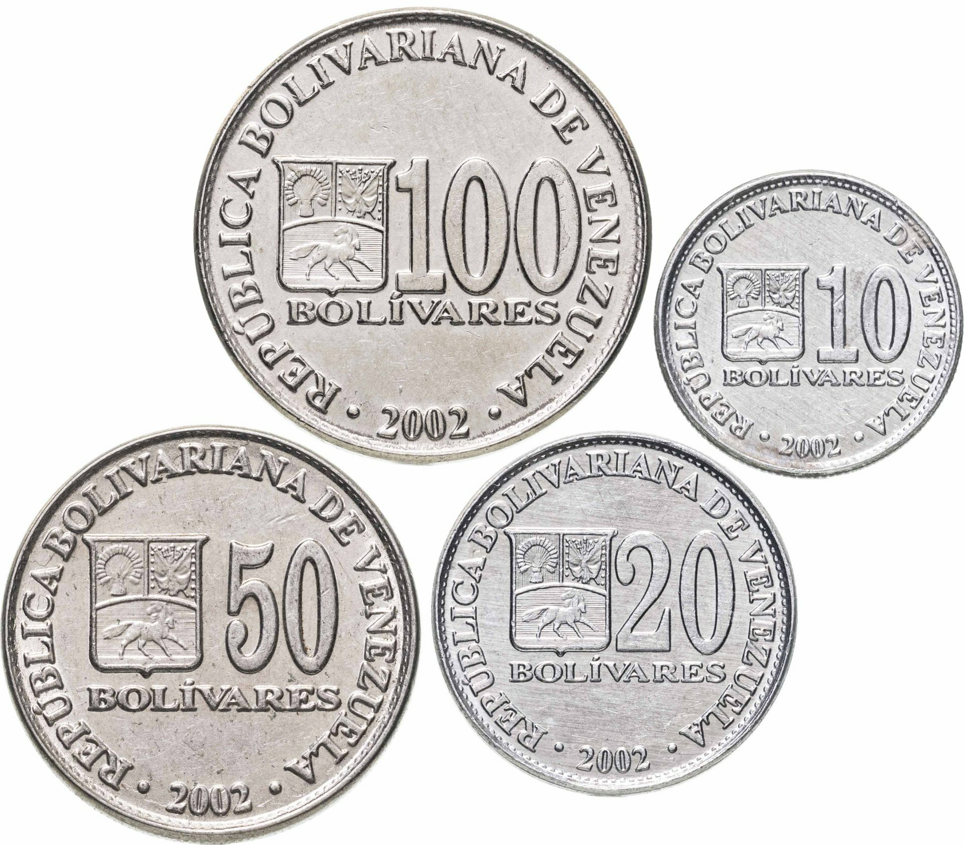 Венесуэла, набор из 4 монет 2002 года, цинк, сталь, в сохранности VF-XF