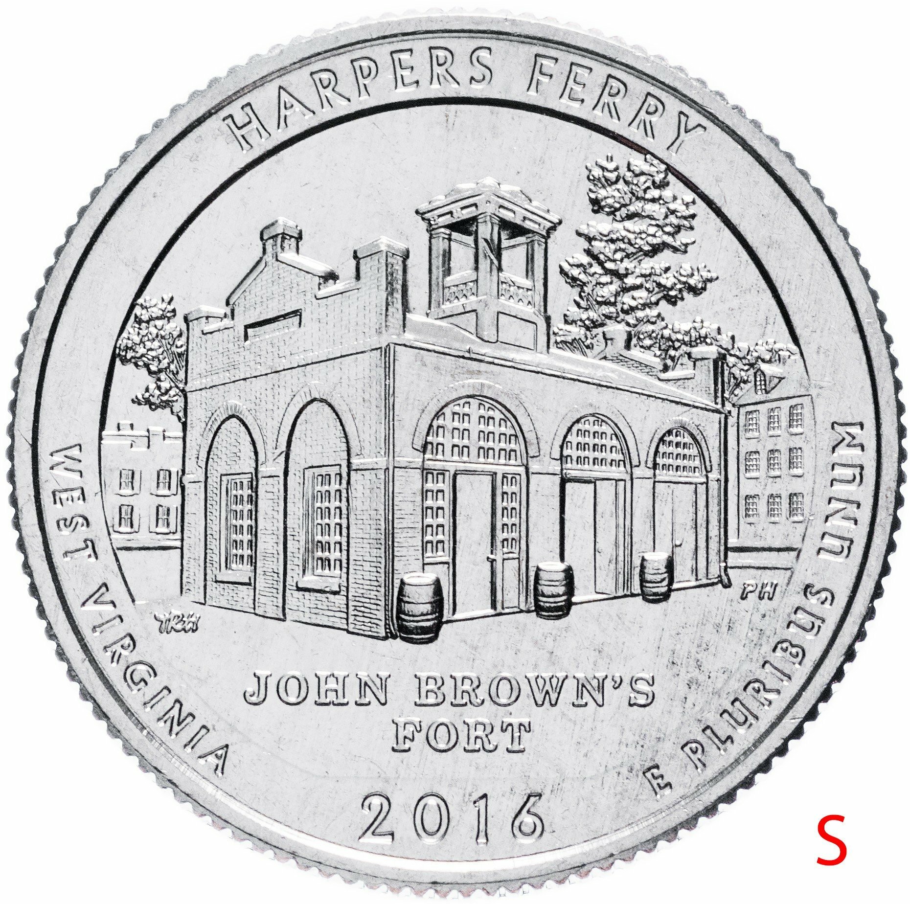 США 1/4 доллара 25 центов, квотер 2016 S — "Национальный исторический парк Харперс Ферри" 33-й парк, Мельхиор медь-никель, в сохранности UNC