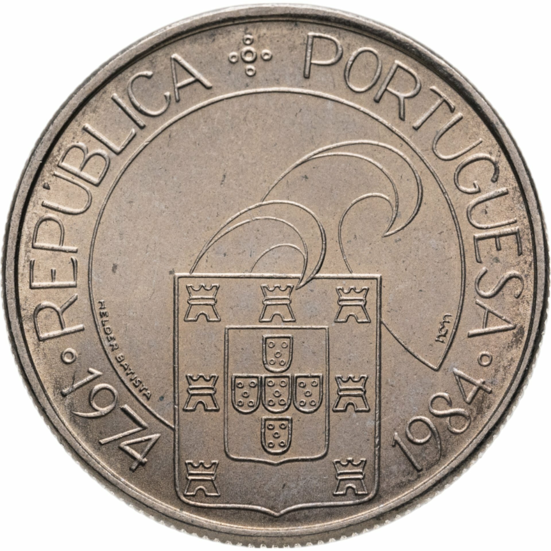 Португалия 25 эскудо 1984 "10 лет революции", Мельхиор медь-никель, в сохранности AU-UNC