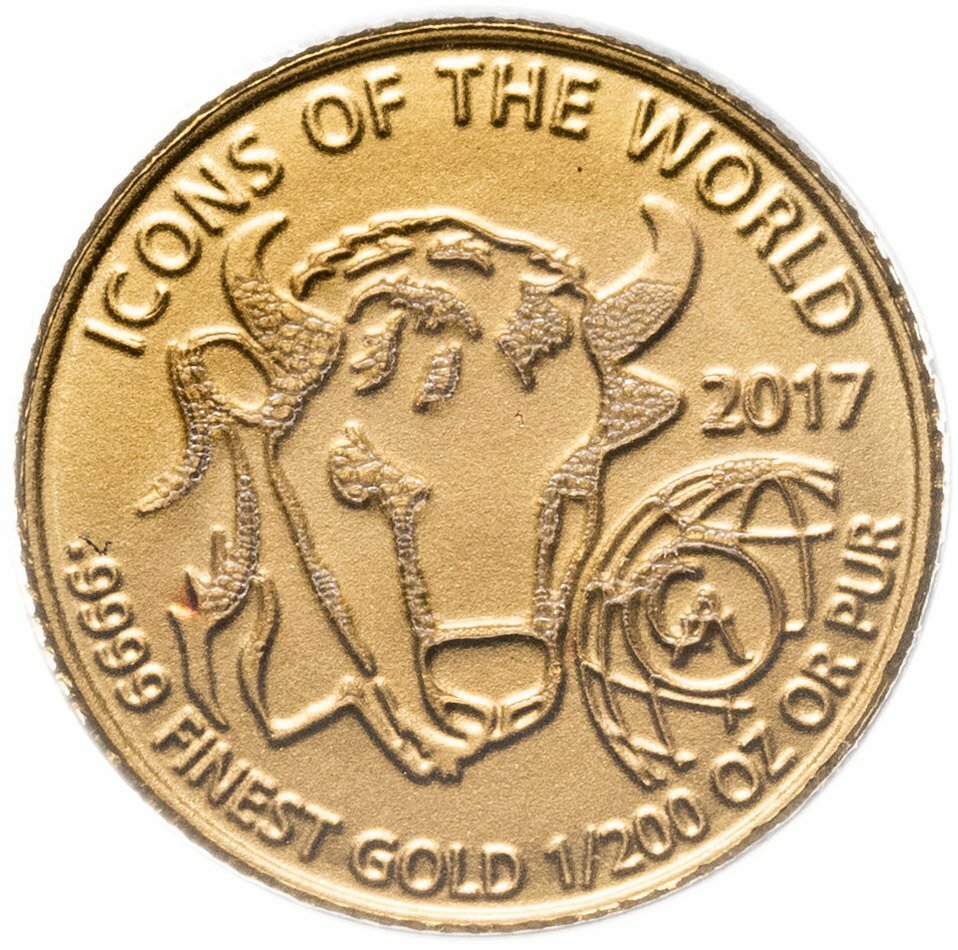 Руанда 10 франков 2017 Американский буйвол, Золото, в сохранности UNC