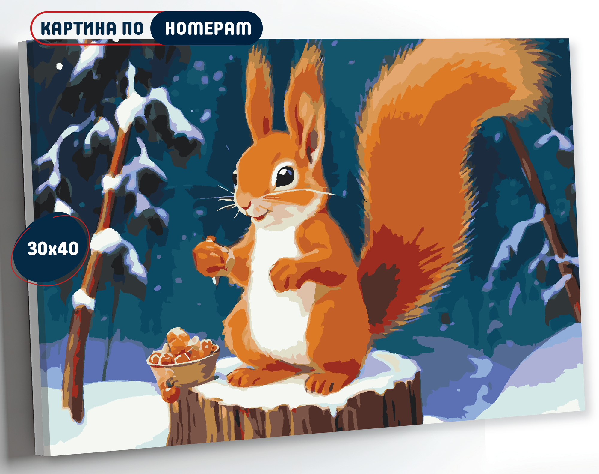Картина по номерам "Белочка в лесу", Холст на подрамнике 30х40