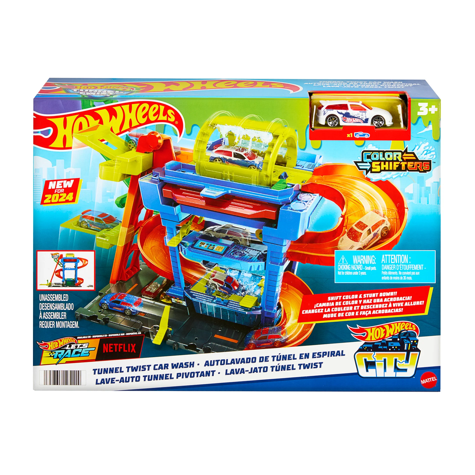 Автотрек Mattel Hot Wheels Автомойка с туннелем HTN80, разноцветный