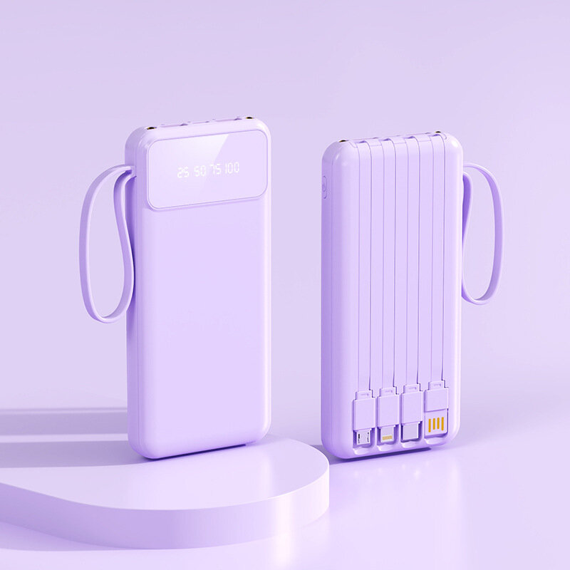 Кросс-бордерный Power Bank с большой емкостью, встроенный 4-кабельный, 20000 мАч, быстрая зарядка, цифровой дисплей, мобильный источник питания