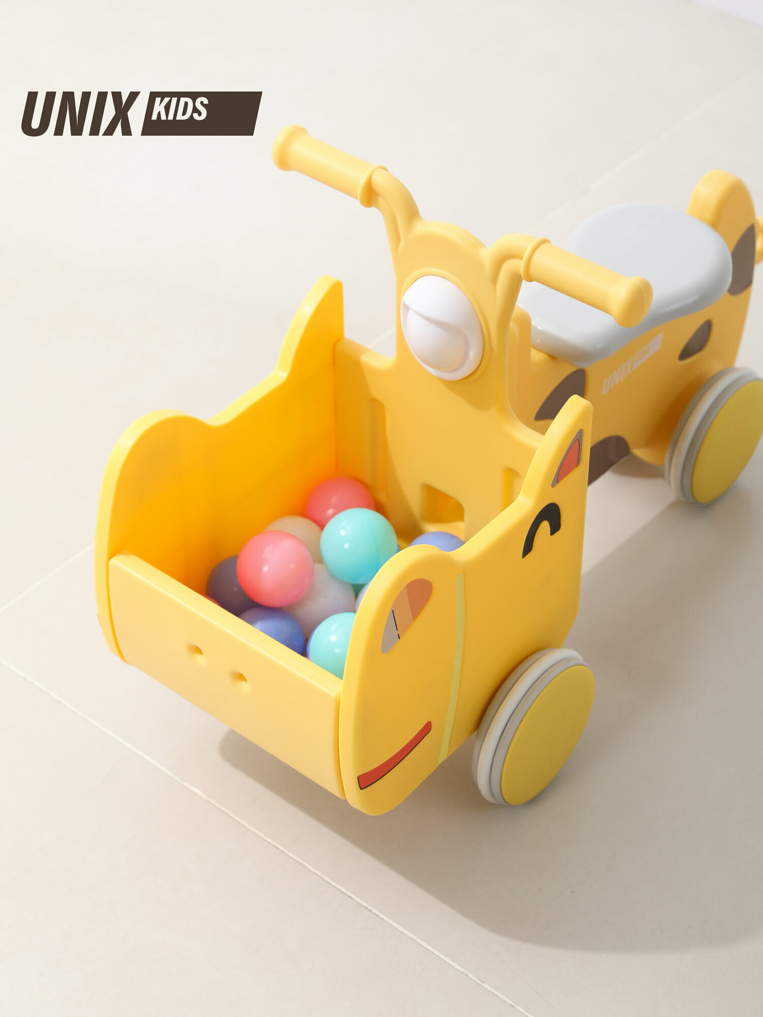 Машинка - каталка для детей, с корзиной для игрушек UNIX Kids Hippo, для дома, дачи и улицы, от 1 года, 31х68x26 см