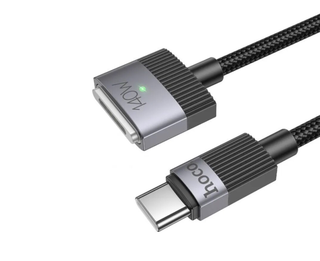 Кабель магнитный для зарядки Macbook Type-C to Mag 3, Hoco U141 Magnetic, 140W, 1.8 метра, Черный/Серый
