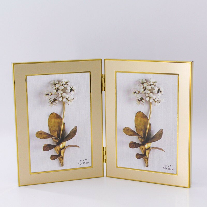 Складная фоторамка из нержавеющей стали 8inch Трехмерная алюминиевая декоративная настольная металлическая фоторамка для настенного крепления оптом Двойная роскошь