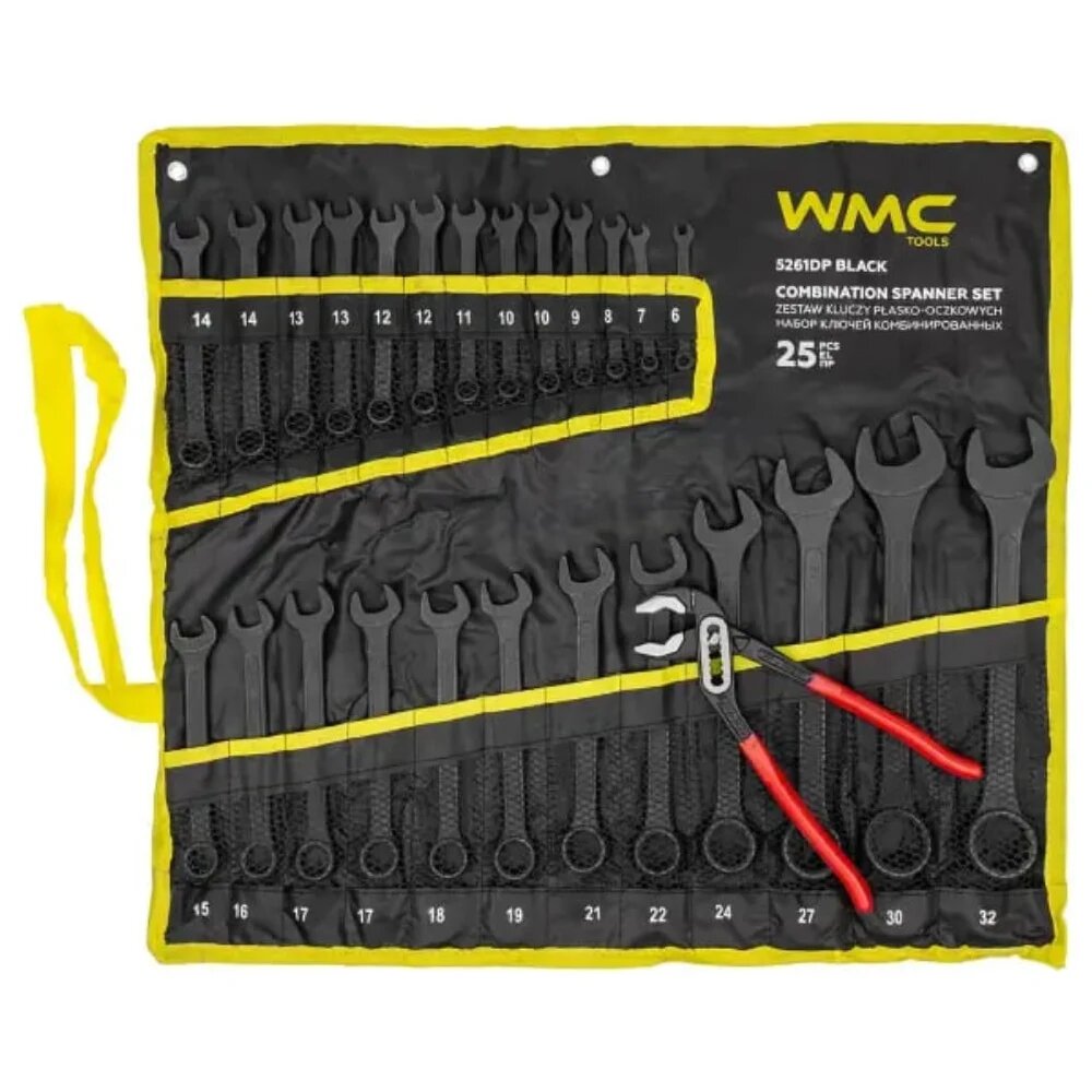 Набор ключей комбинированных и рожковых WMC TOOLS 25 предметов WMC-5261DP+1 BLACK(63596)