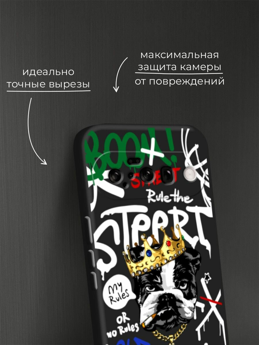 Черный матовый чехол на Google Pixel 10 / Гугл Пиксель 10 с принтом Бульдог в короне — фото 1