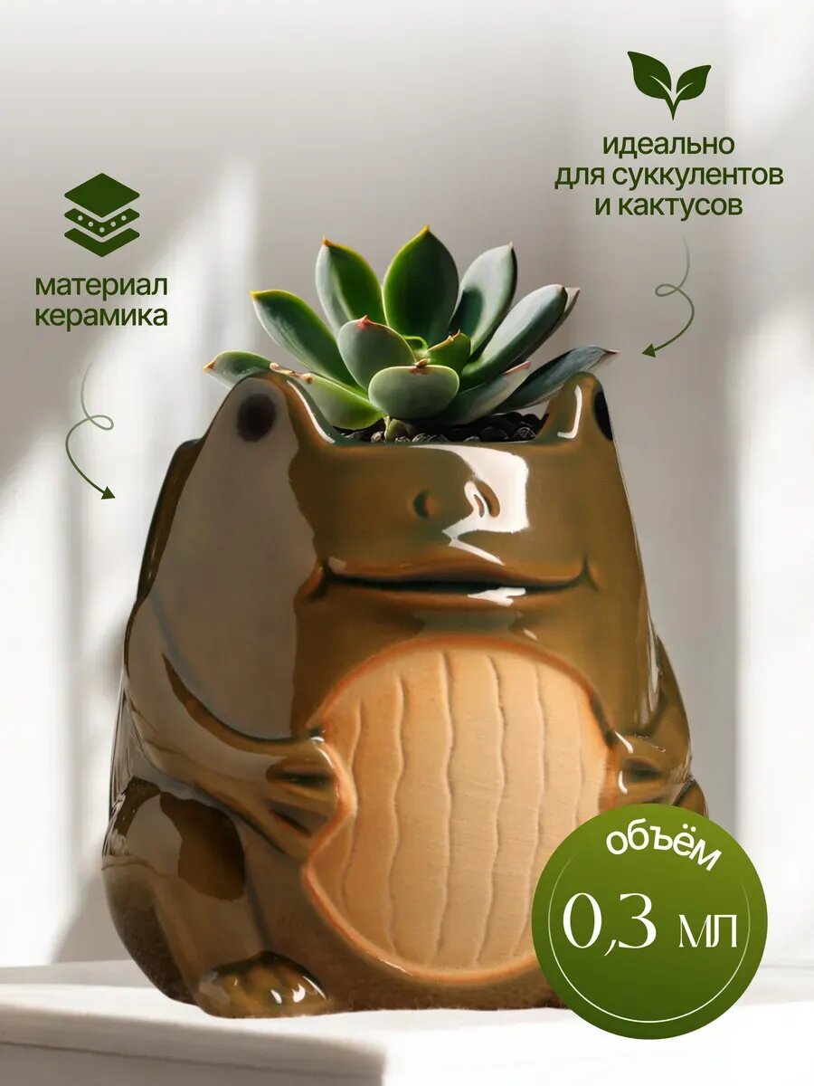 Декоративный горшок для цветов «Лягушка», 300 мл, 8.5×8×9 см, керамический — фото 1