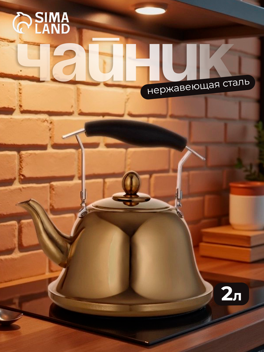 Чайник для плиты «Голд», 2 л, 23×19×20 см, нержавеющая сталь, золотистый