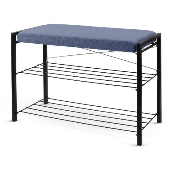 Этажерка для обуви Nika ЭКТ3-80Б с мягким сиденьем, серо-синий/матовый черный (ЭКТ3-80Б/С)