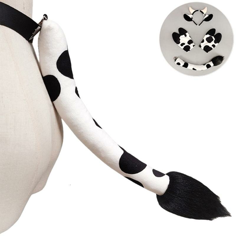 Костюм коровы с ушами, перчатками-лапами и хвостом, Коровий хвост черный белый