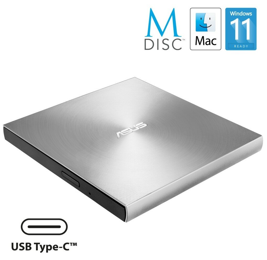 Внешний оптический привод Asus SDRW-08U8M-U, USB Type-C, серебро