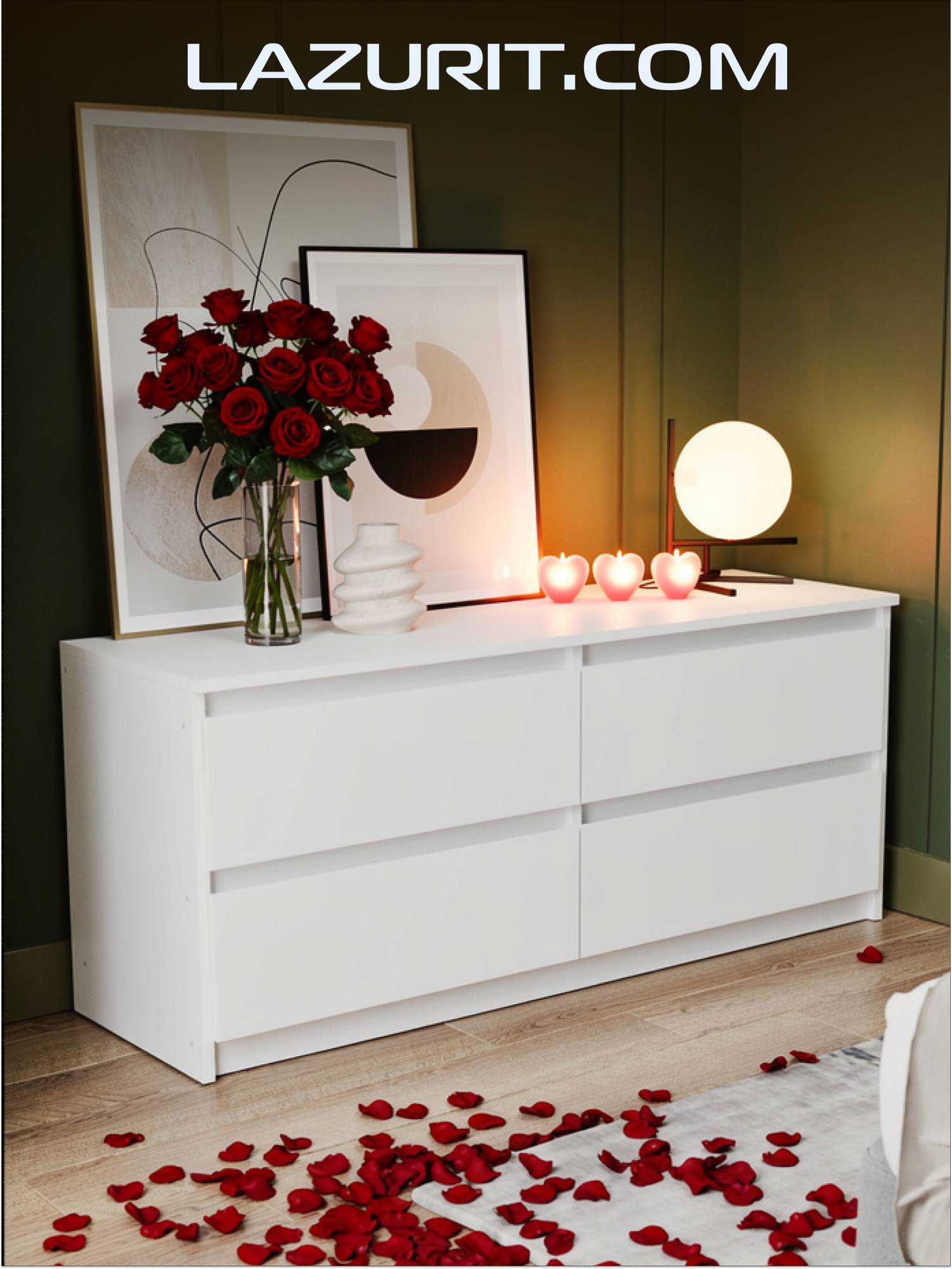 Комод для одежды с ящиками белый Lazurit Эльбрус комод под телевизор большой в спальню прихожую деревянный 130х53х39 см