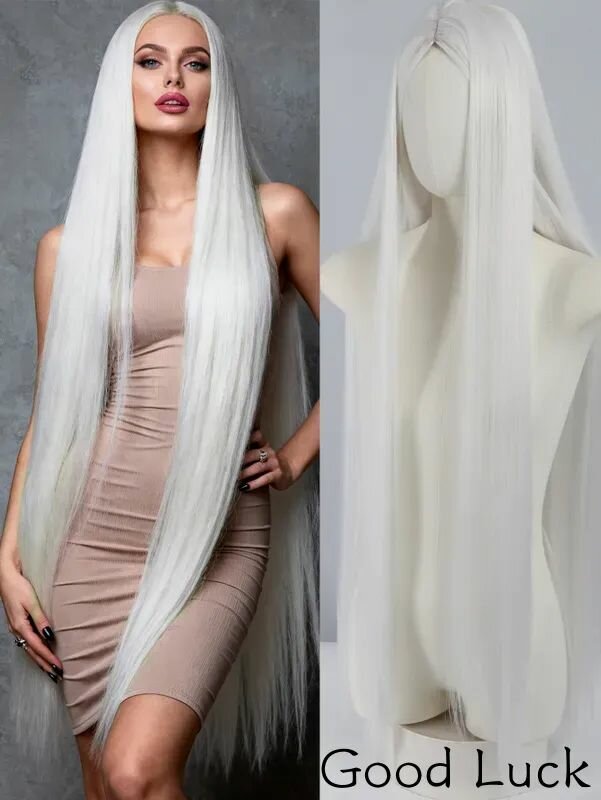 100 см Длинный прямой парик для женского косплея белый