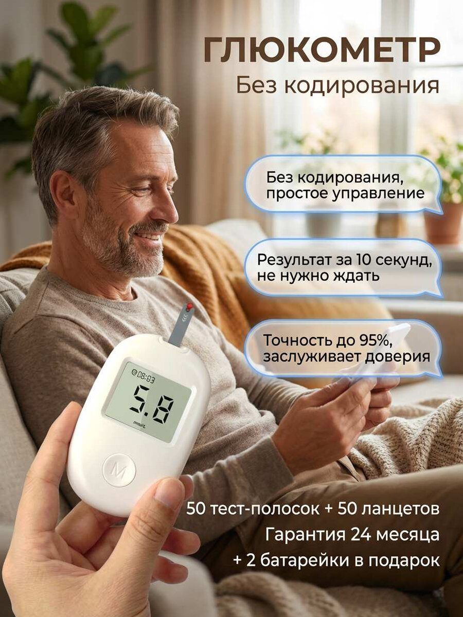 Глюкометр + 50 тест-полосок + ланцетов в наборе, измеритель сахара в крови, мониторинг глюкозы при сахарном диабете
