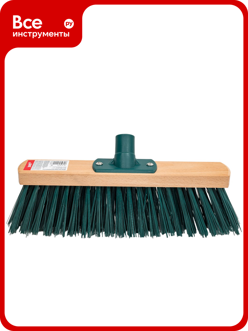 Щётка для улицы YORK 30 см 000100, деревянный корпус, зелёная ПЭТ‑щетина, предназначена для тротуаров и дорожек