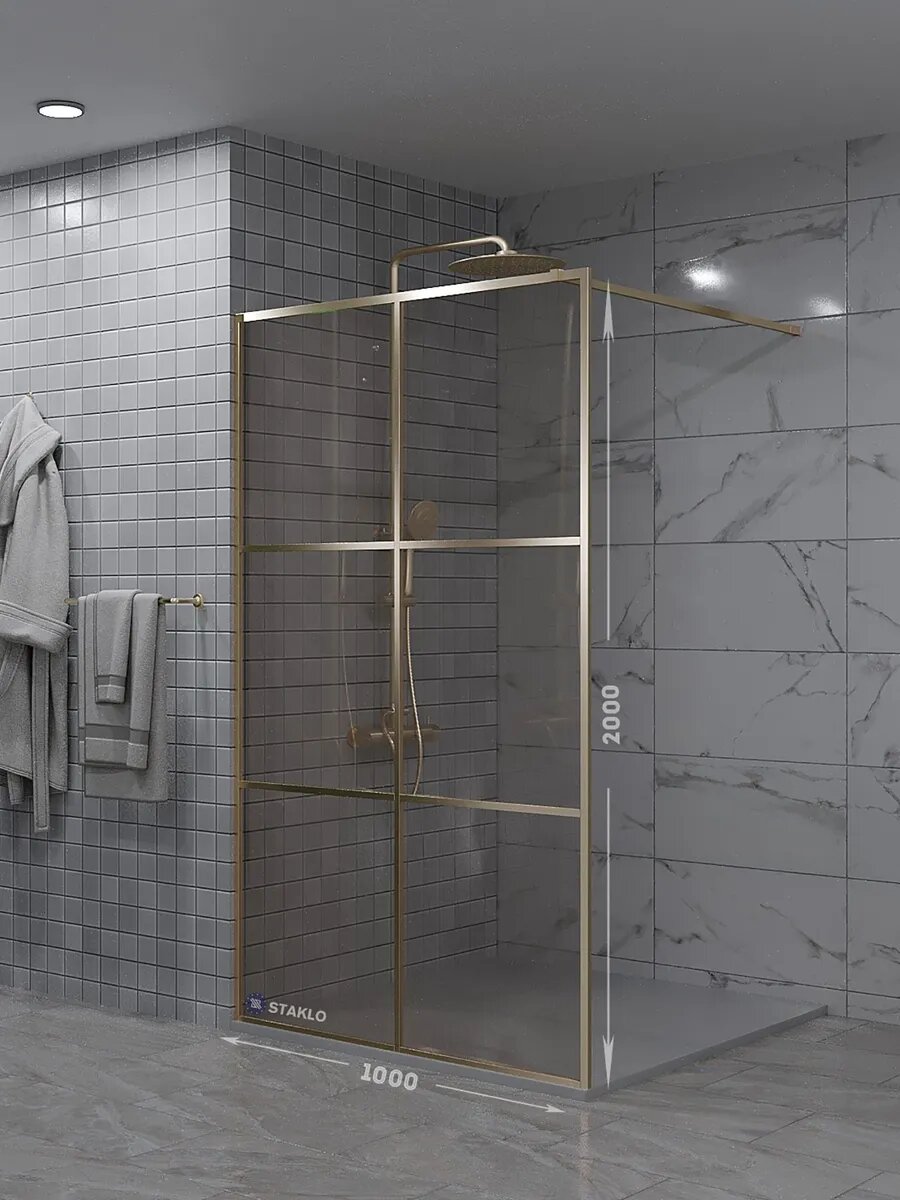 Loft душевая перегородка 100x200 бронзовое стекло