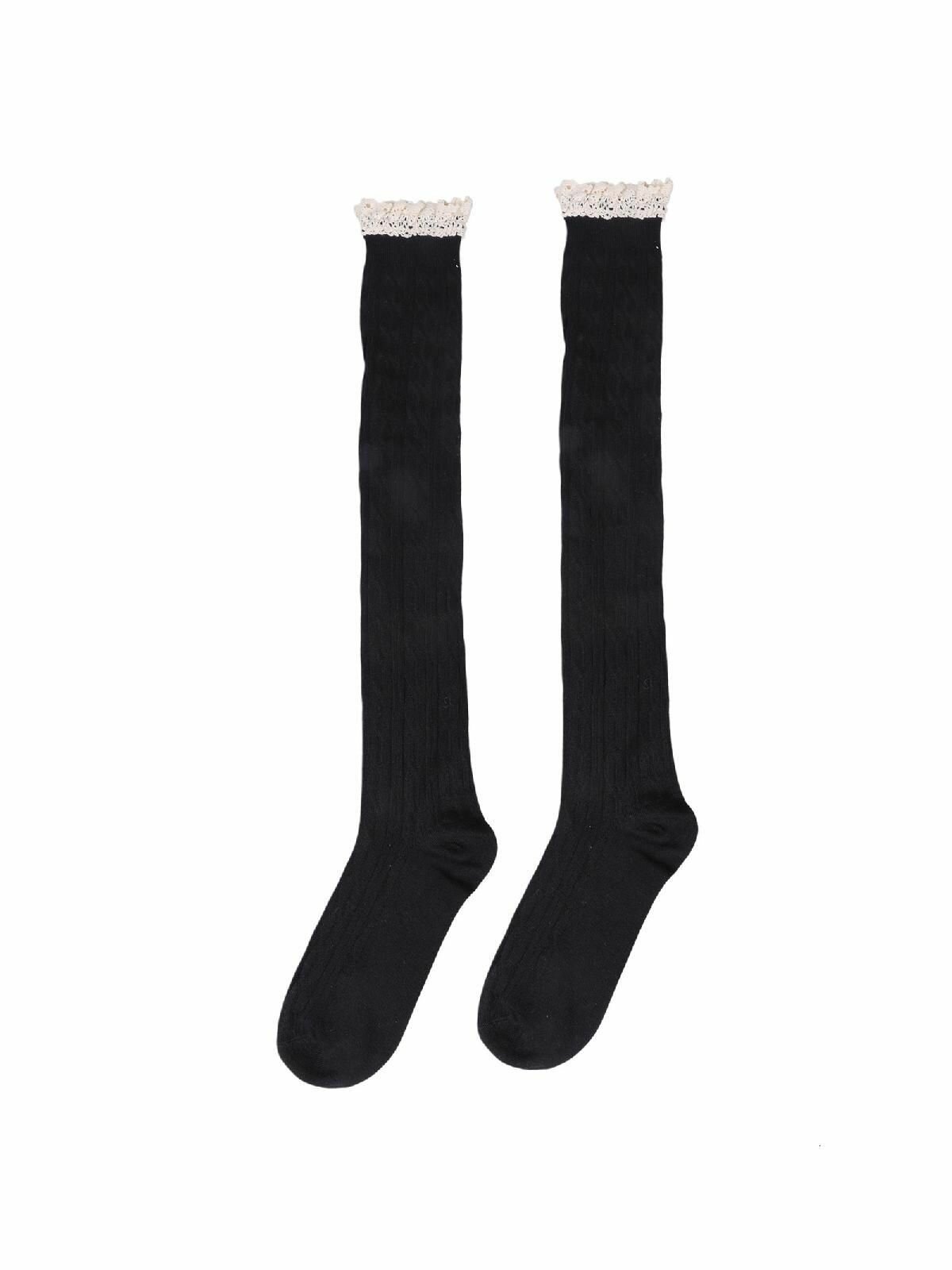 Женские хлопковые гольфы с кружевами, Черный