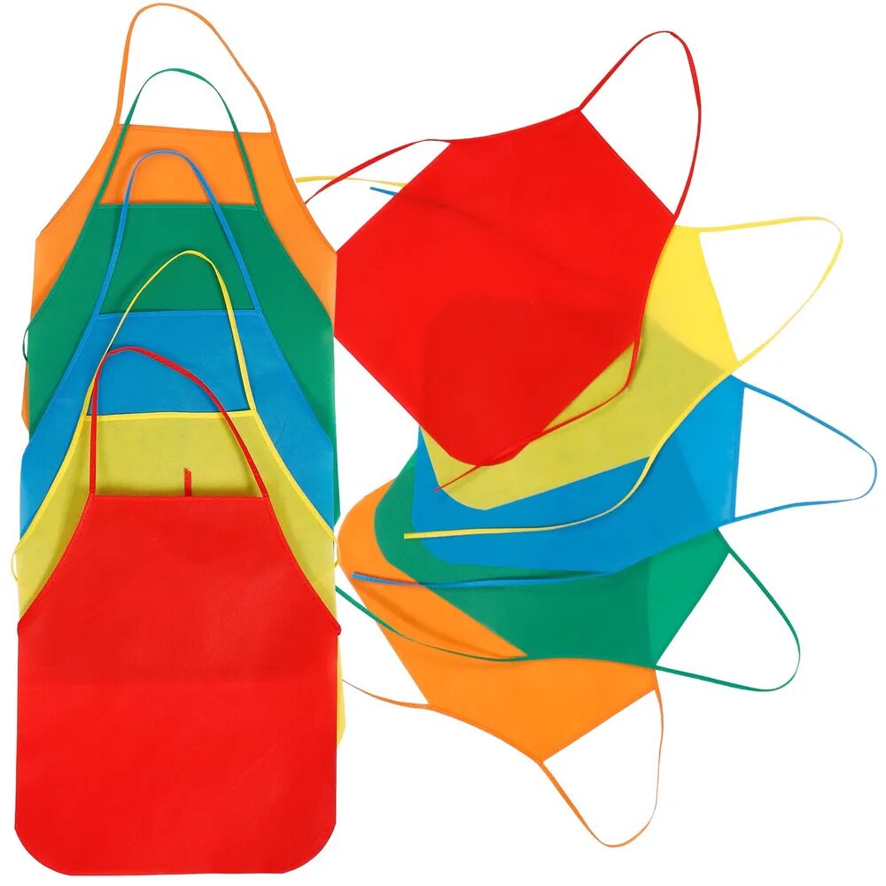 Набор из 10 детских фартуков из нетканого материала разных цветов для рисования и рукоделия
