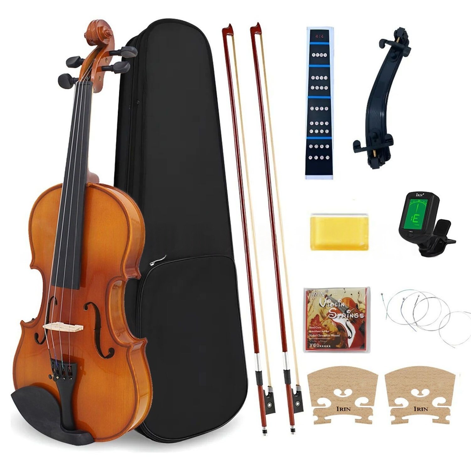 4/4 Скрипка из цельного дерева натурального цвета AV-03 для детей и взрослых новичков, набор со скрипкой, футляром, смычком, наклейкой для грифа, подушкой для плеча, канифолом, тюнером, струнами и двумя мостиками