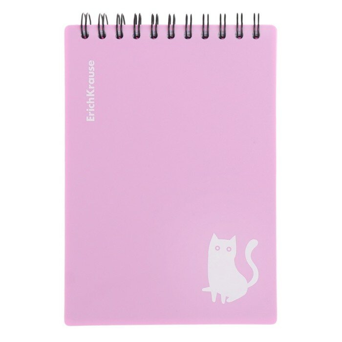 Блокнот Erich Krause "Brave Cats" спираль, A6 80 листов, клетка, шелкография, офсет, белизна 100%, фиолетовый