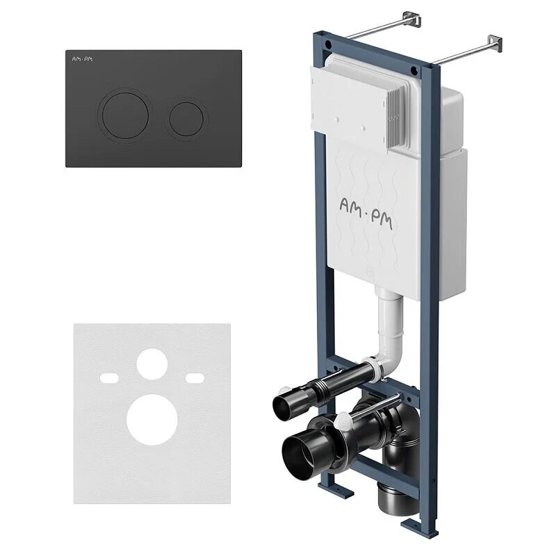 Инсталляция для подвесного унитаза узкая Am.Pm ErgoFit I012711.0138 с кнопкой смыва, черный матовый