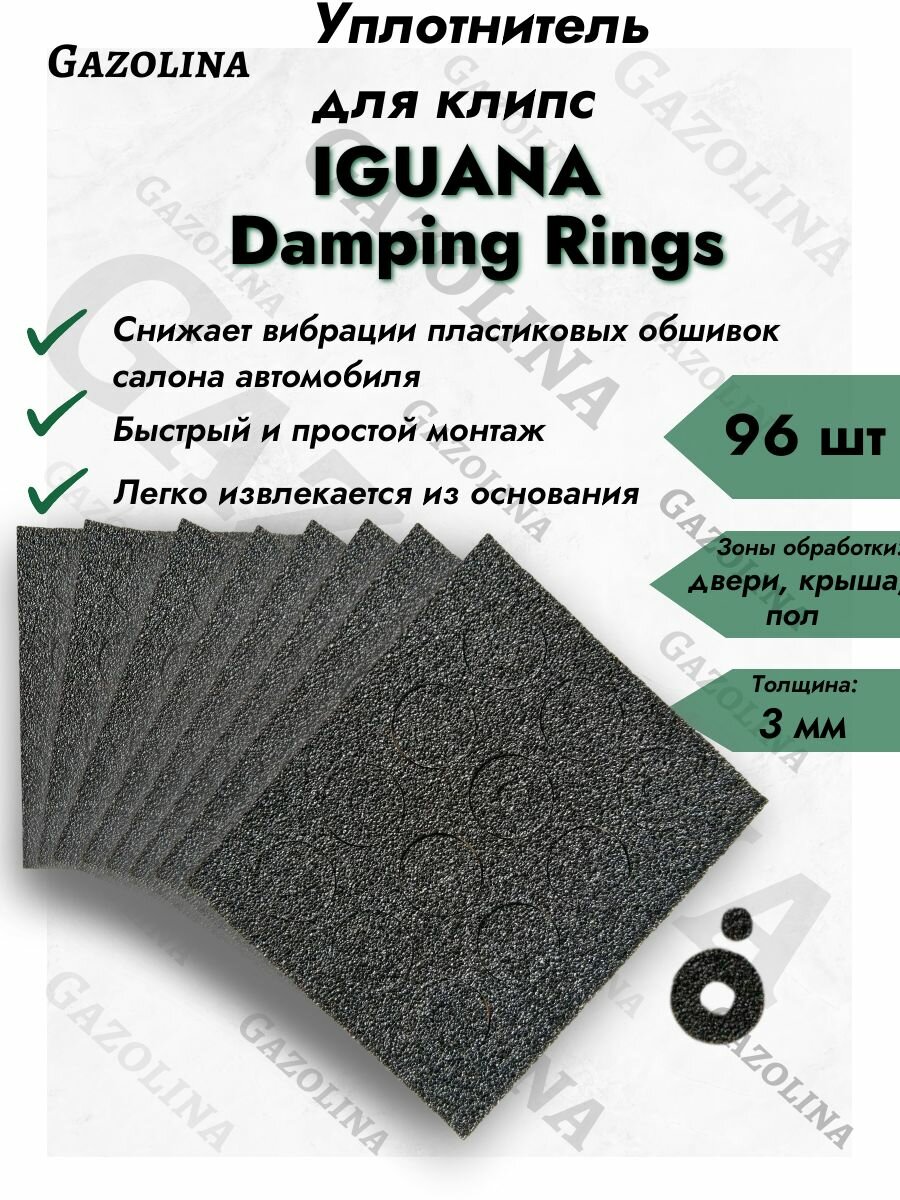Уплотнитель для клипс IGUANA Damping Rings самоклеящийся, 96 штук / Набор уплотнительных колец для автомобиля