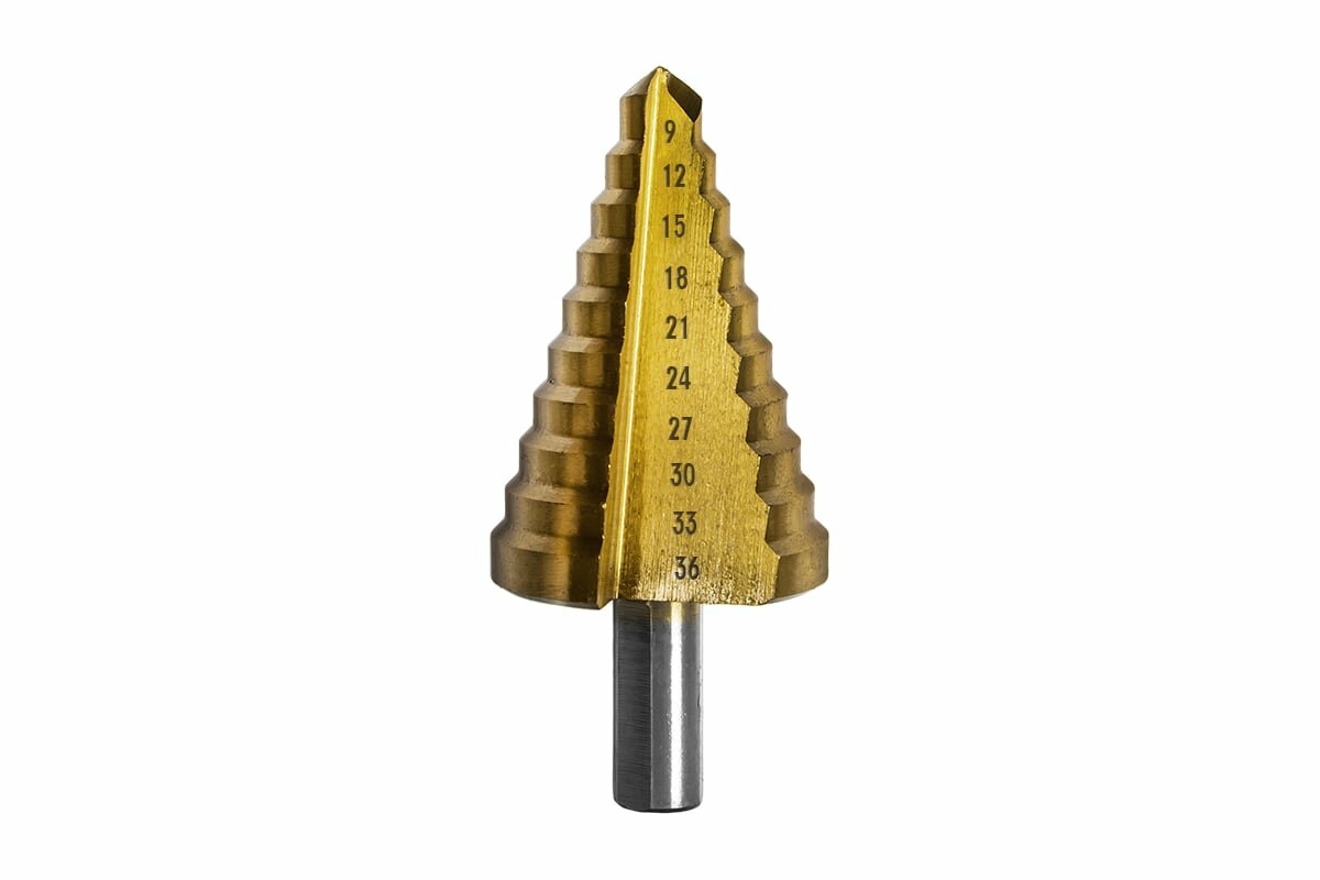 Сверло ступенчатое по металлу 9-36мм шаг 3мм ПРАКТИКА