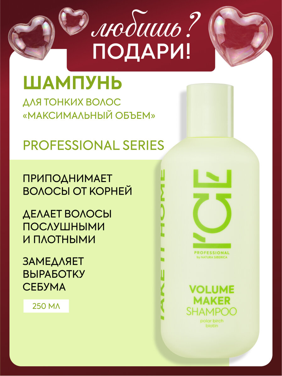 Шампунь для волос ICE Professional by Natura Siberica "VOLUME MAKER", с биотином, для объема волос 250мл
