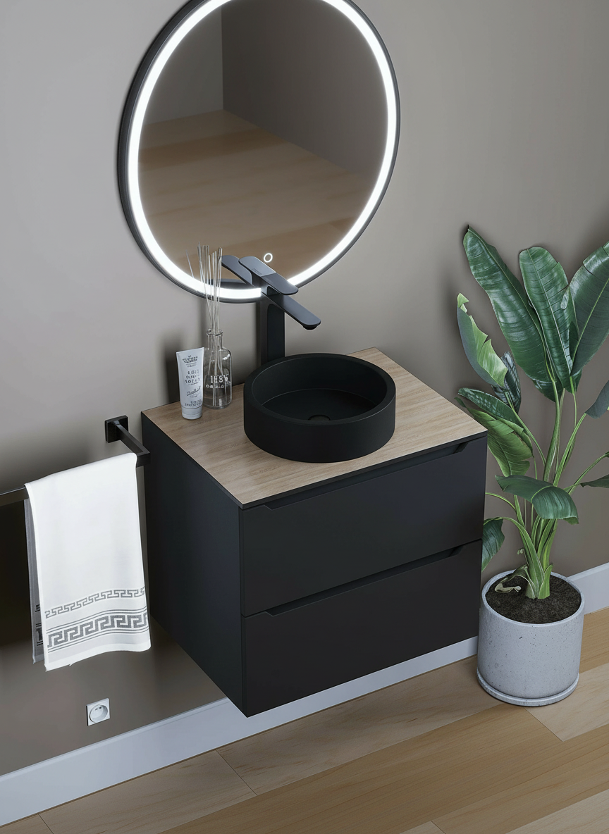 Раковина для ванной накладная Uperwood Round 34 см, круглая, черный