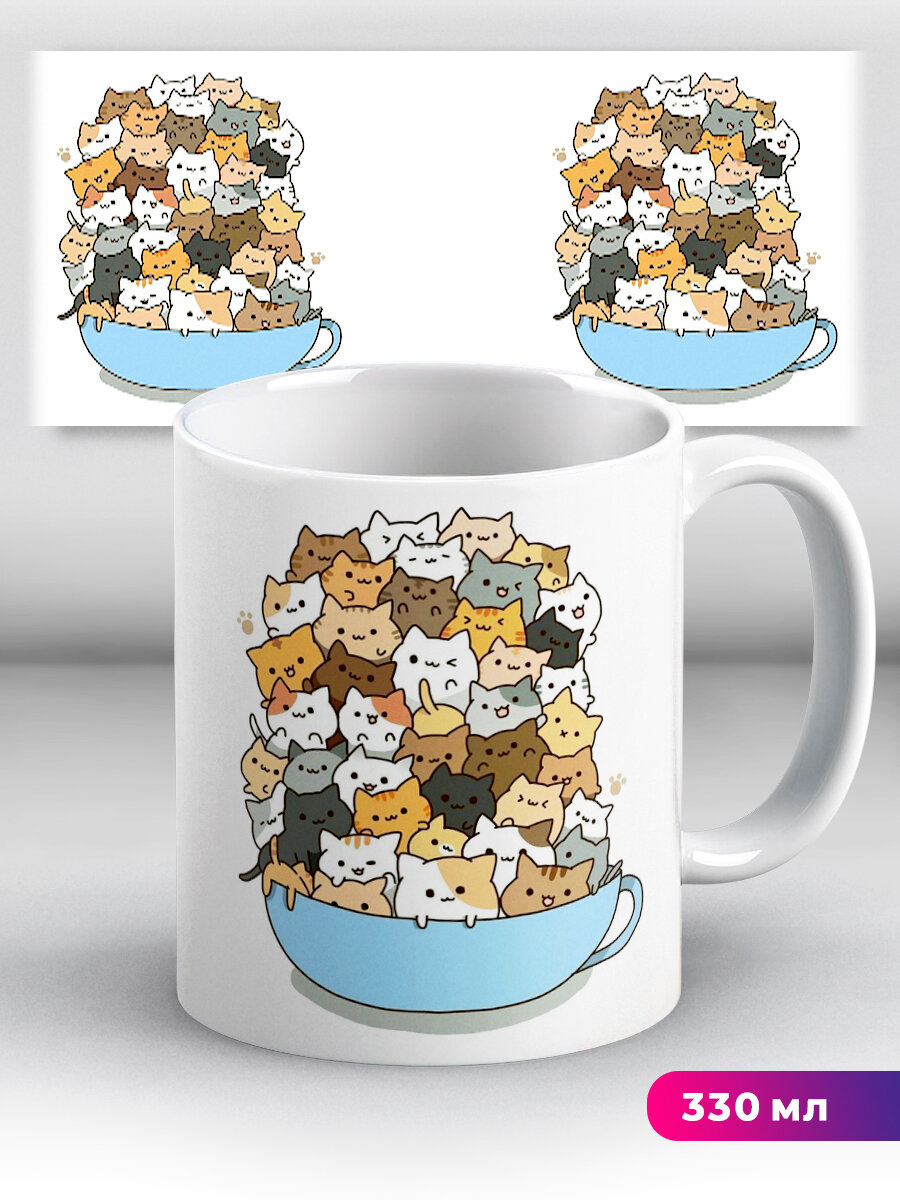 Кружка мем с приколом Куча котиков в чашке