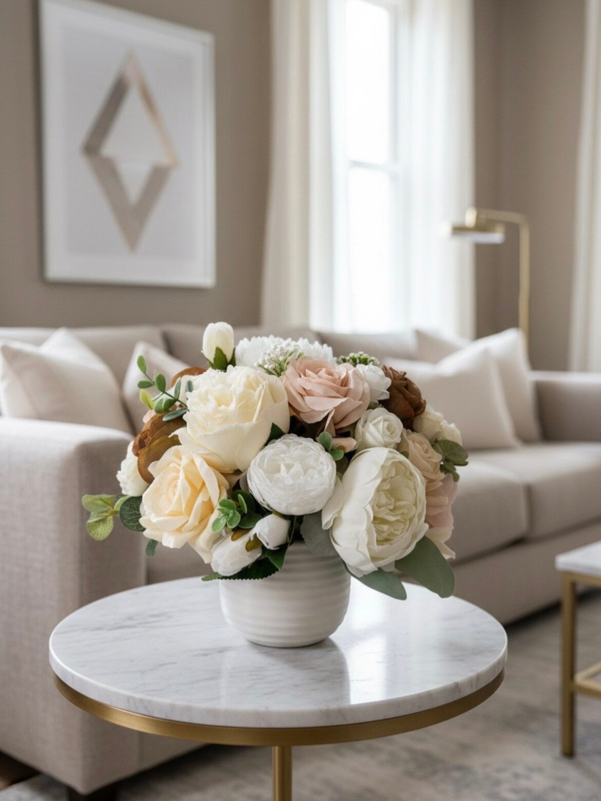 Цветочная композиция в керамическом кашпо на стол, террасу, веранду / Подарок женщине / Букет из искусственных цветов в офис, салон красоты