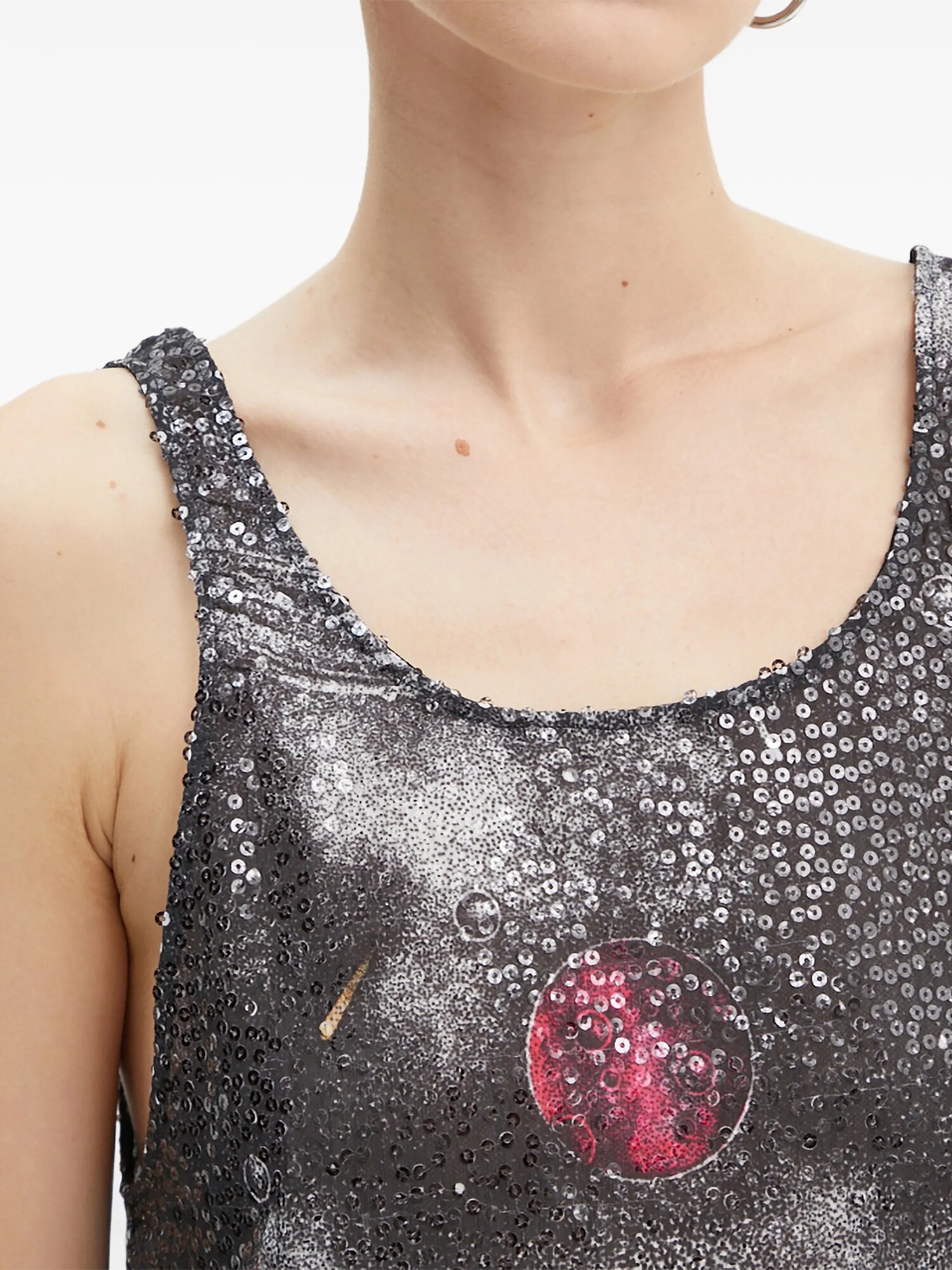 Топ MOSCHINO JEANS Sequin graphic print top, размер 44, black/black — фото 1