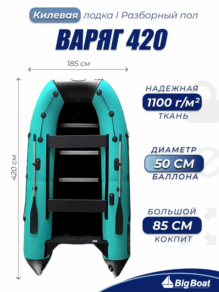 Надувная, под мотор, килевая лодка из ПВХ для рыбалки Varyag (Варяг) 420